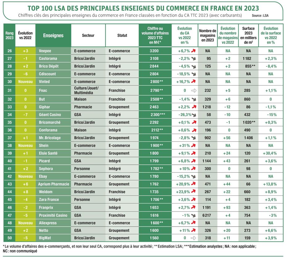 Top 100 LSA : ces enseignes qui bousculent le commerce français en 2023