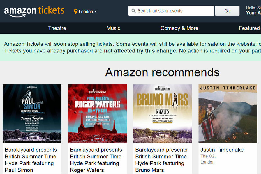 Amazon ferme sa billetterie en ligne Amazon Tickets